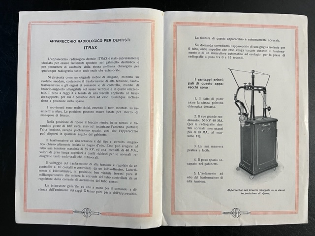 PUBBLICITA' CARTACEA D'EPOCA J. Iten. Apparecchio radiologico denti