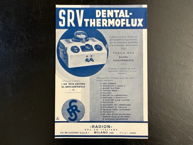 PUBBLICITA' CARTACEA VINTAGE La diatermia nell'uso dentistico. Dental Termoflux