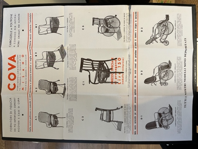PUBBLICITARIO Cova, Milano. Mobili di acciaio cromato. Carrozzelle e poltrone