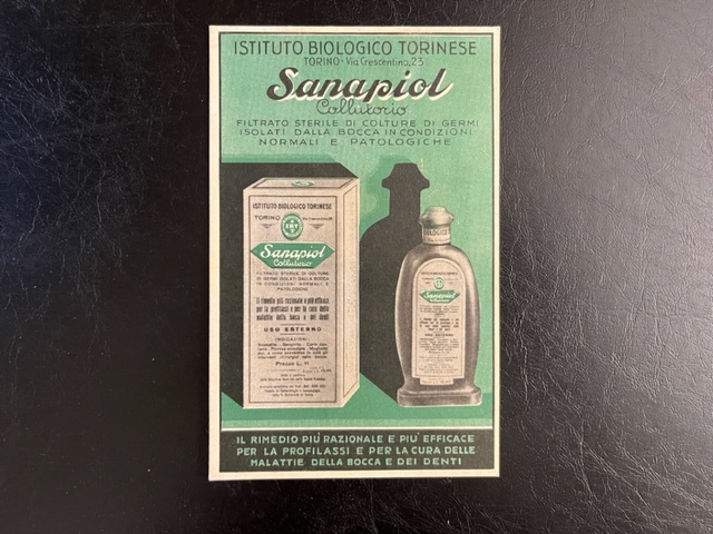 CARTOLINA PUBBLICITARIA CARTACEA del Sanapiol collutorio anni Trenta